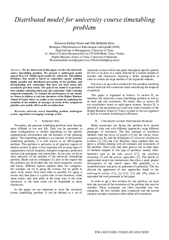 Pdf Distributed Model For University Course Timetabling Problem