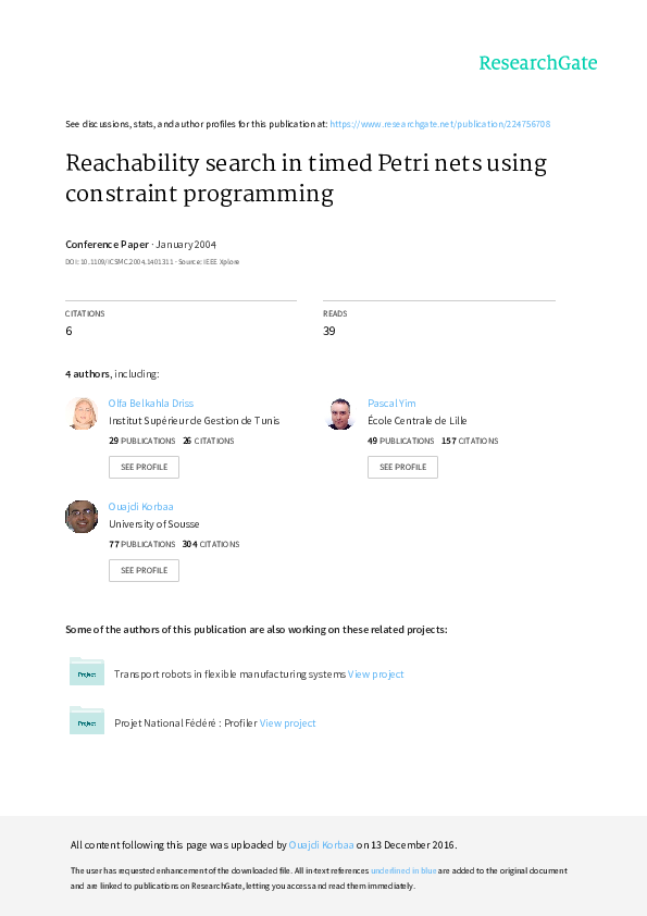 (PDF) Reachability search in timed Petri nets using constraint programming