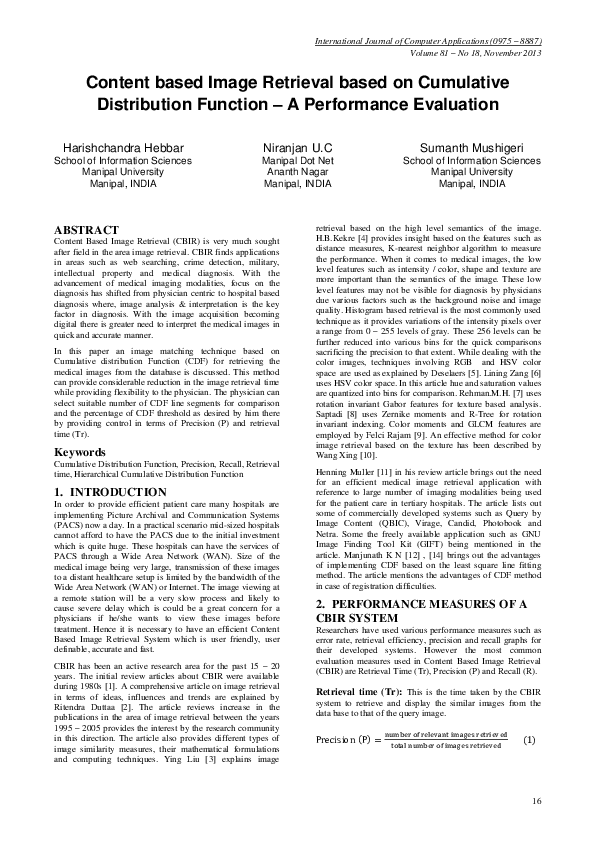 (PDF) Content based Image Retrieval based on Cumulative Distribution Function A Performance ...