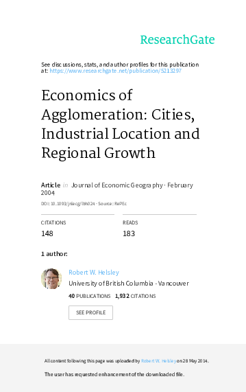 (PDF) Economics of Agglomeration; Cities, Industrial Location, and ...