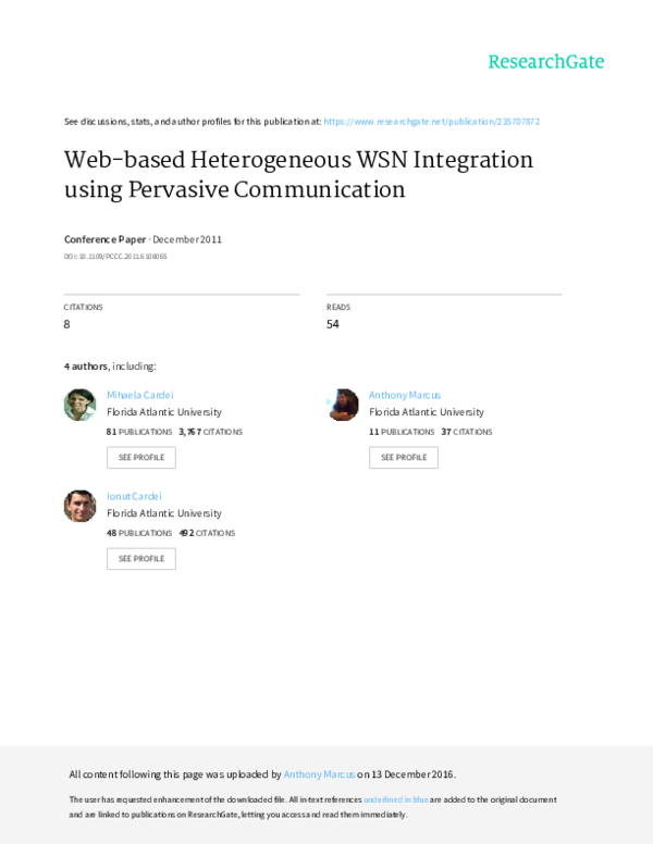 (PDF) Web-based heterogeneous WSN integration using pervasive communication