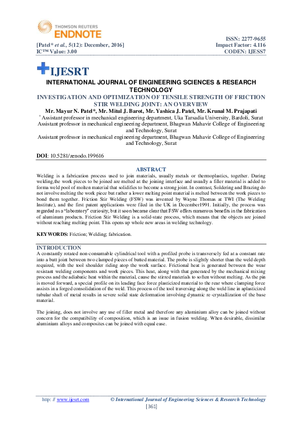 Pdf Investigation And Optimization Of Tensile Strength Of Friction