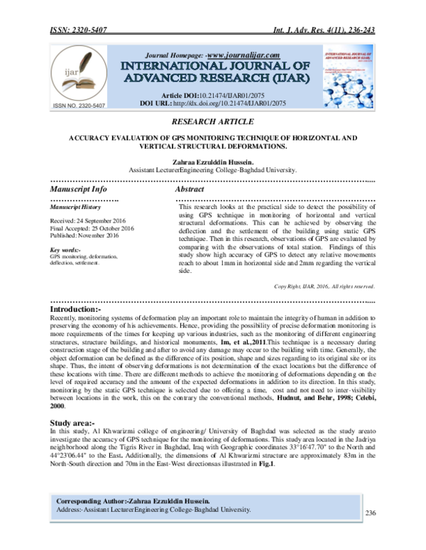 Pdf Accuracy Evaluation Of Gps Monitoring Technique Of Horizontal And Vertical Structural