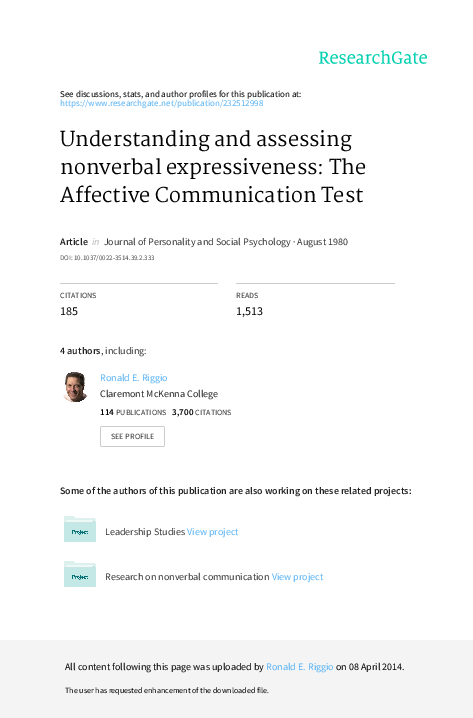 (PDF) Understanding and assessing nonverbal expressiveness: The ...