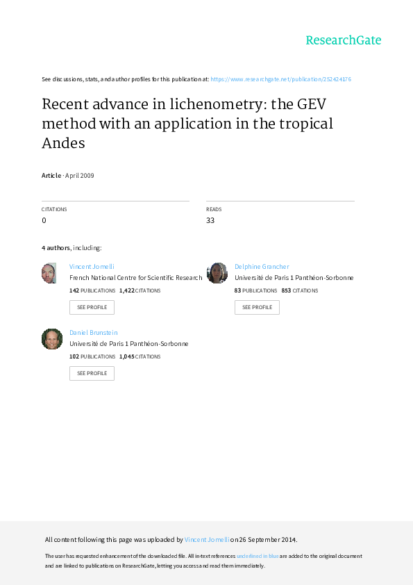 (PDF) Recent advance in lichenometry: the GEV method with an ...