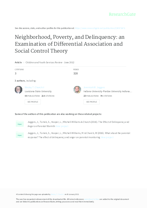 (PDF) Neighborhood, Poverty, and Delinquency: an Examination of ...