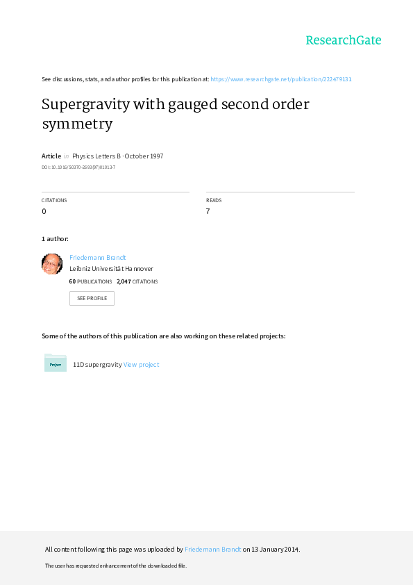 (PDF) Supergravity with gauged second order symmetry