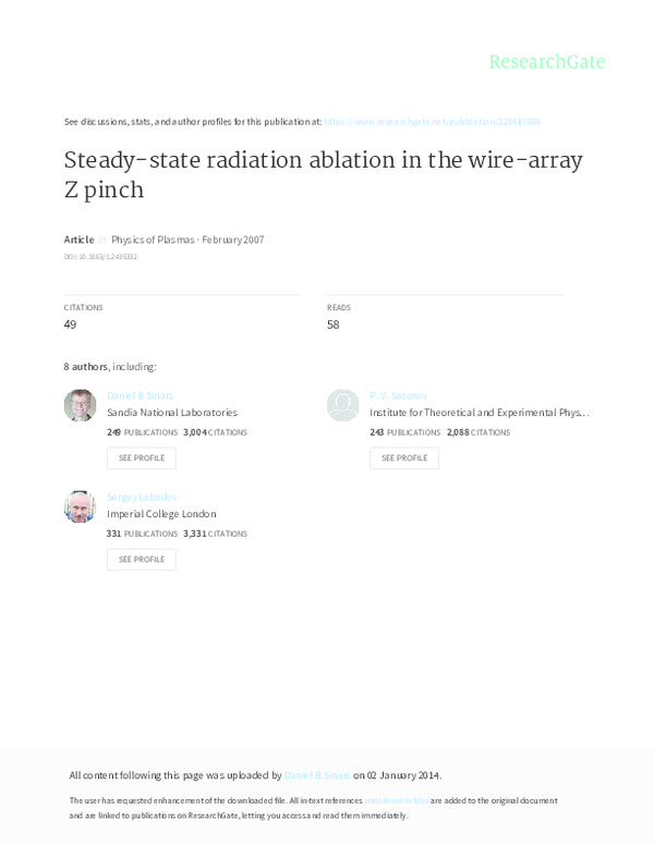 (PDF) Steady-state radiation ablation in the wire-array Z pinch