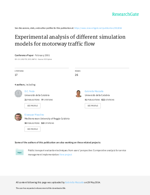 (PDF) Experimental analysis of different simulation models for motorway ...