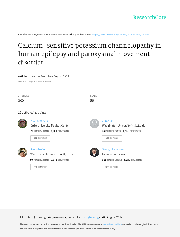 (PDF) Calcium-sensitive potassium channelopathy in human epilepsy and paroxysmal movement disorder