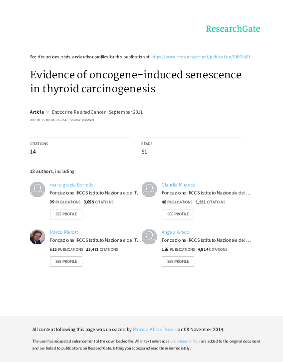 (PDF) Oncogene-Induced Senescence in Thyroid Cancer