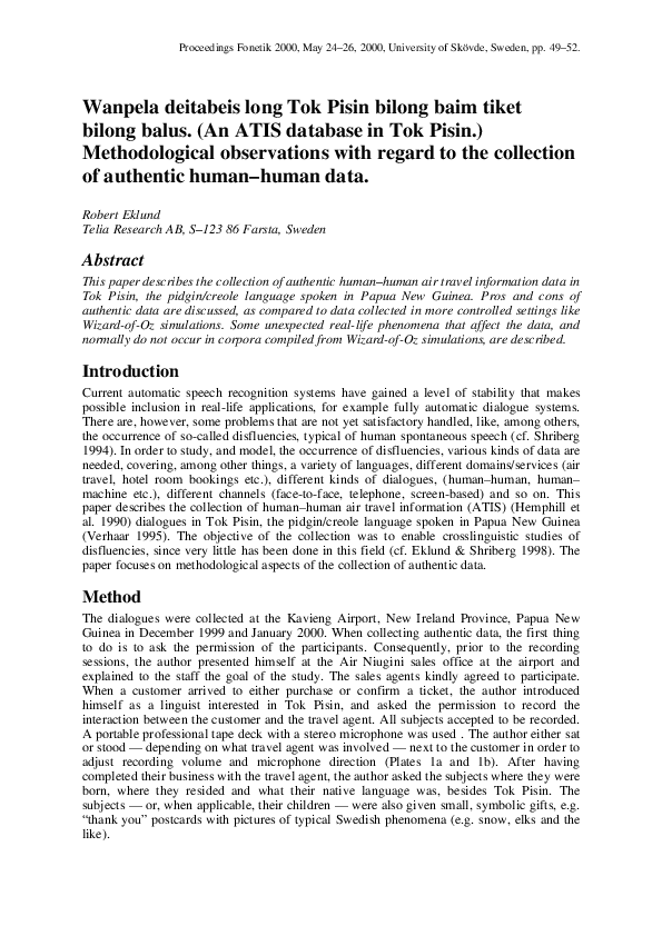 (PDF) Wanpela deitabeis long Tok Pisin bilong baim tiket bilong balus ...