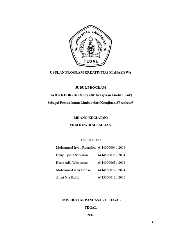 (DOC) USULAN PROGRAM KREATIVITAS MAHASISWA JUDUL PROGRAM