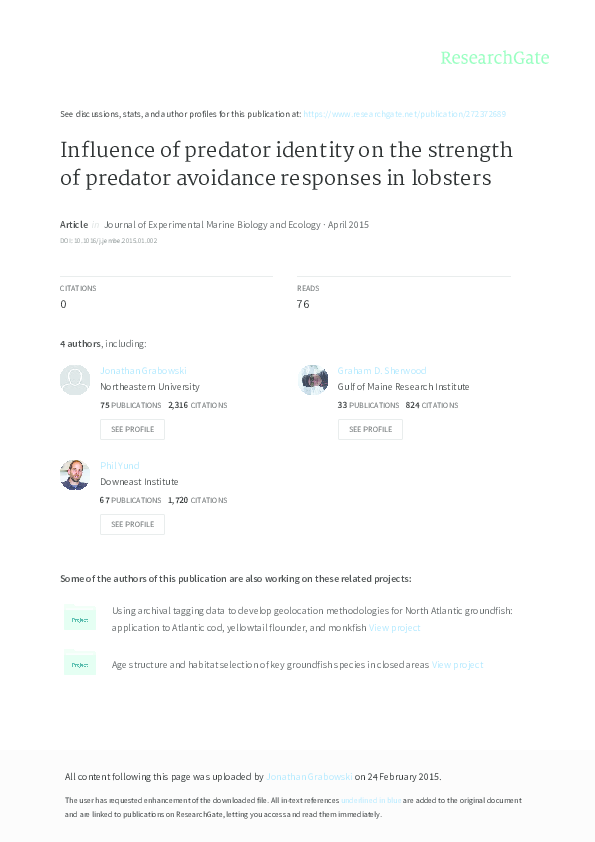 (PDF) Influence of predator identity on the strength of predator ...