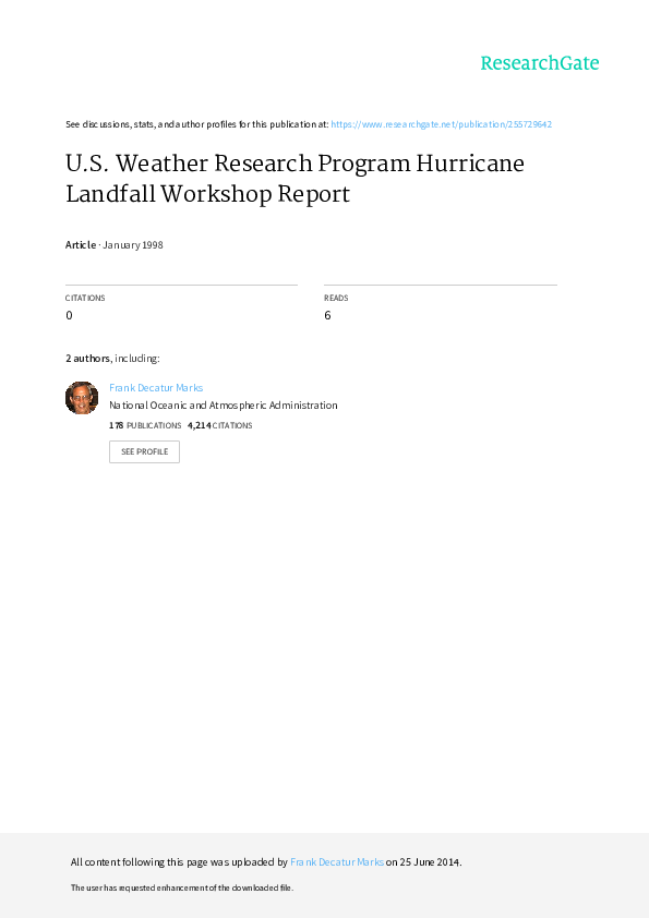 (PDF) U.S. Weather Research Program Hurricane Landfall Workshop Report