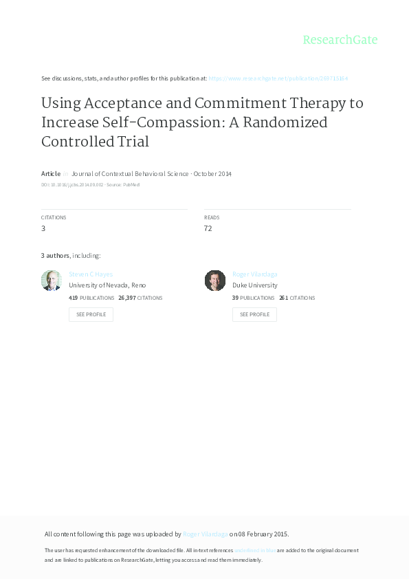 (PDF) Using acceptance and commitment therapy to increase self-compassion: A randomized ...