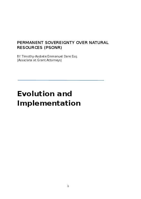 (DOC) PERMANENT SOVEREIGNTY OVER NATURAL RESOURCES (PSONR) Evolution and Implementation