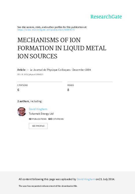 (PDF) Mechanisms of Ion Formation in Liquid Metal Ion Sources | David ...