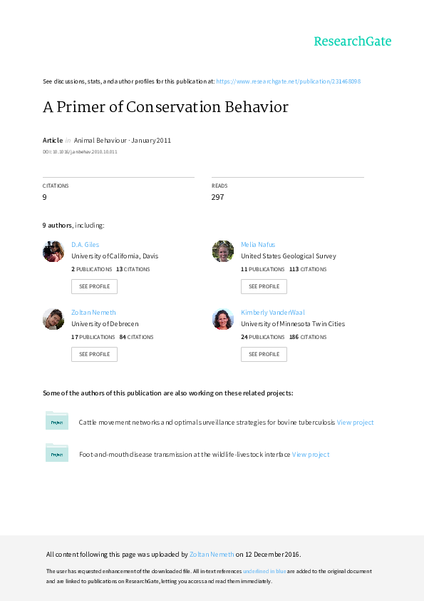 (PDF) A Primer of Conservation Behavior