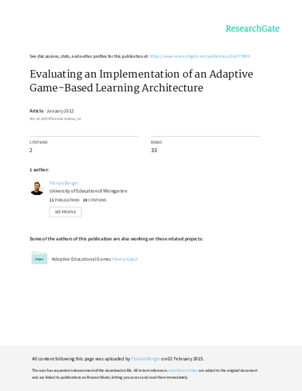 (PDF) Evaluating an Implementation of an Adaptive Game-Based Learning Architecture