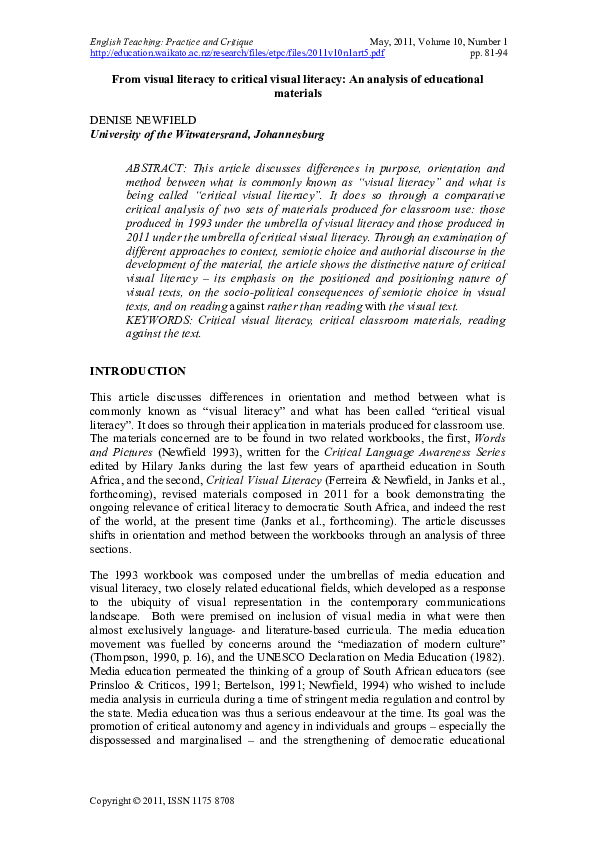 (PDF) From Visual Literacy to Critical Visual Literacy: An Analysis of ...
