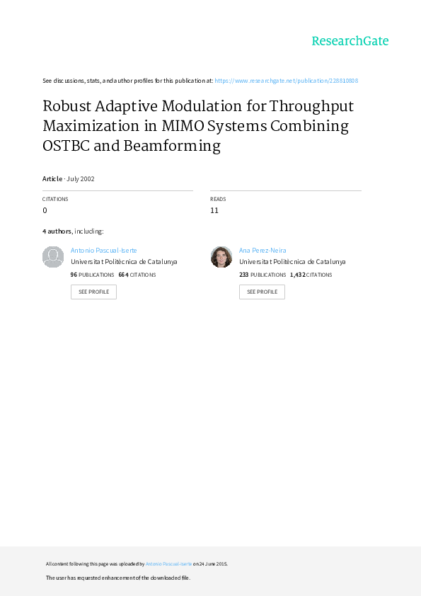 (PDF) Robust Adaptive Modulation for Throughput Maximization in MIMO Systems Combining OSTBC and ...
