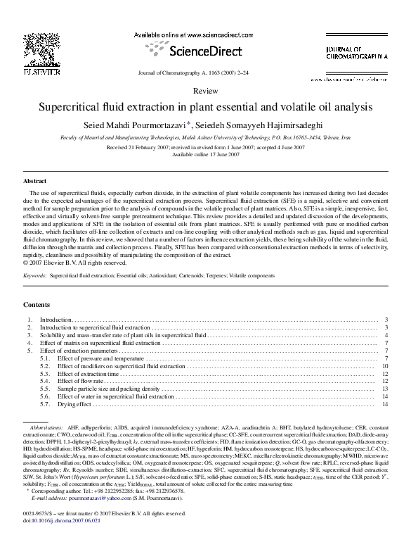 (PDF) Supercritical fluid extraction in plant essential and volatile ...