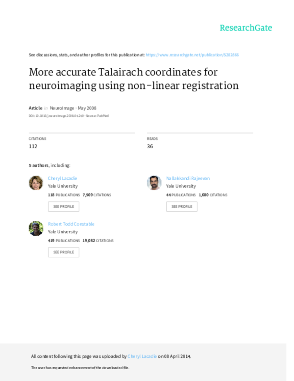 (PDF) More accurate Talairach coordinates for neuroimaging using non ...