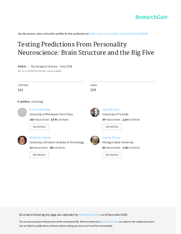 (PDF) Testing predictions from personality neuroscience