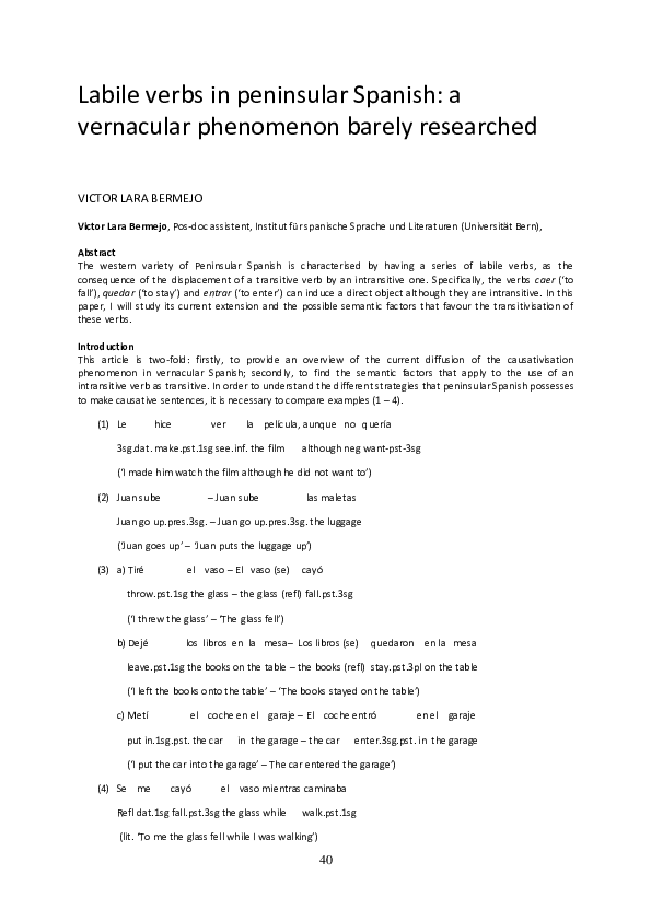 (PDF) Labile verbs in peninsular Spanish: a vernacular phenomenon ...