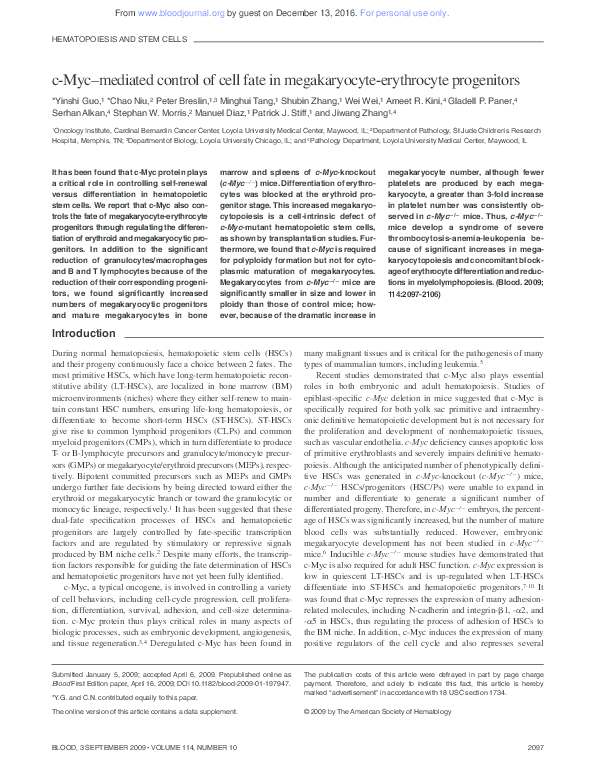 (PDF) c-Myc-mediated control of cell fate in megakaryocyte-erythrocyte ...
