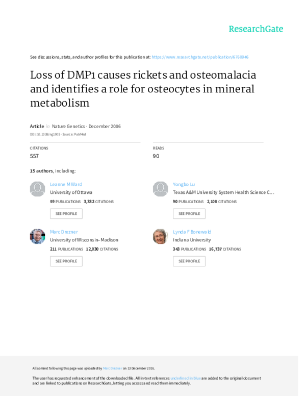 (PDF) Loss of DMP1 causes rickets and osteomalacia and identifies a ...