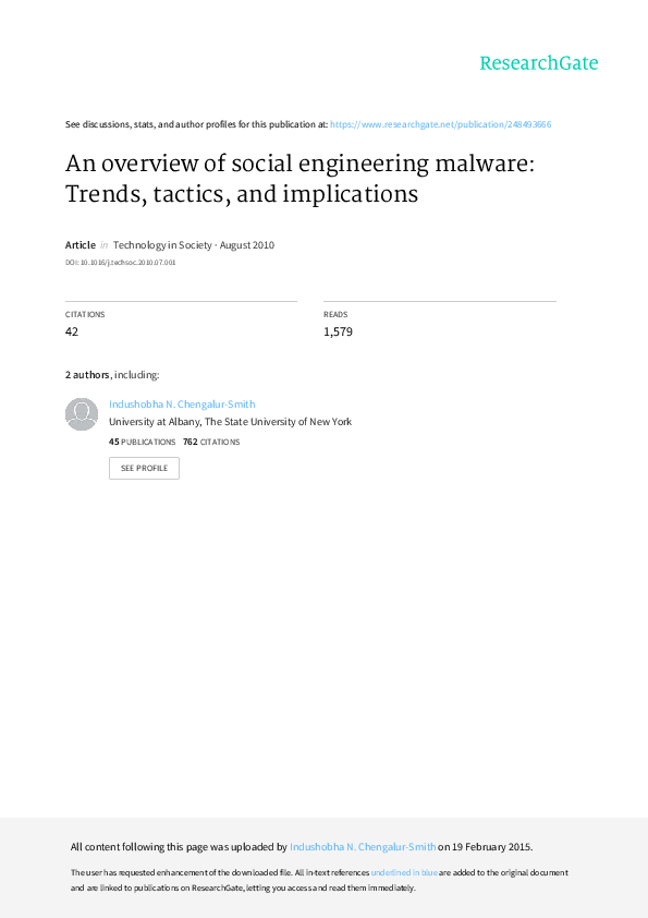 (PDF) An overview of social engineering malware: Trends, tactics, and ...