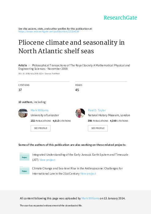 (PDF) Pliocene climate and seasonality in North Atlantic shelf seas ...