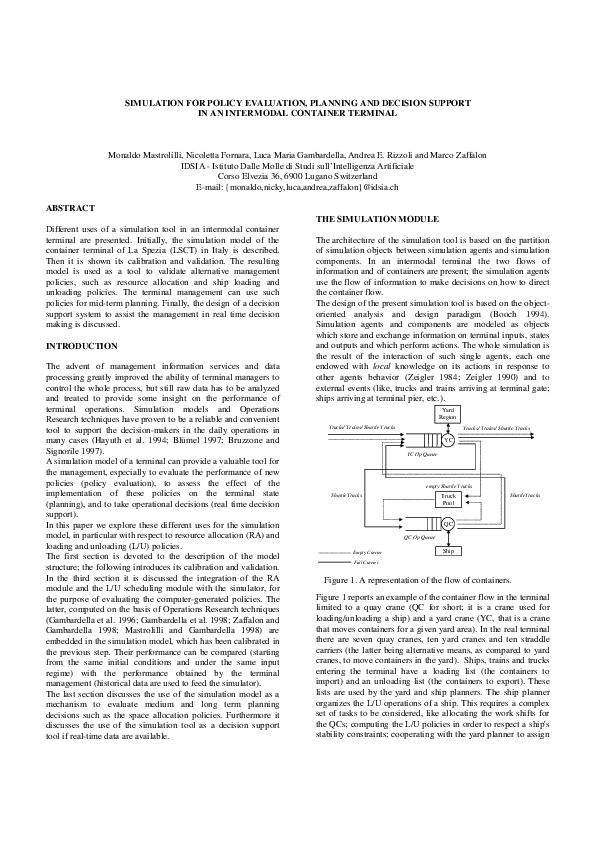 Pdf Simulation For Policy Evaluation Planning And Decision Support In An Intermodal Container