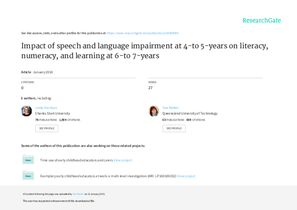 (PDF) Impact of speech and language impairment at 4-to 5-years on ...