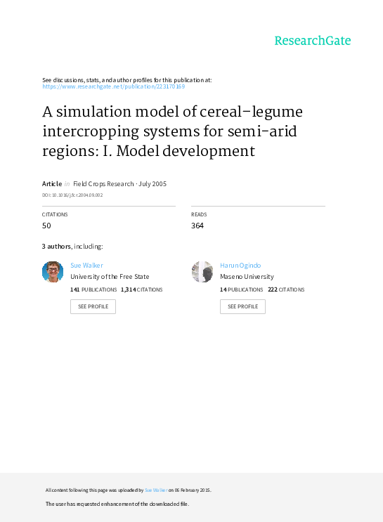 (PDF) A simulation model of cereal–legume intercropping systems for semi-arid regions