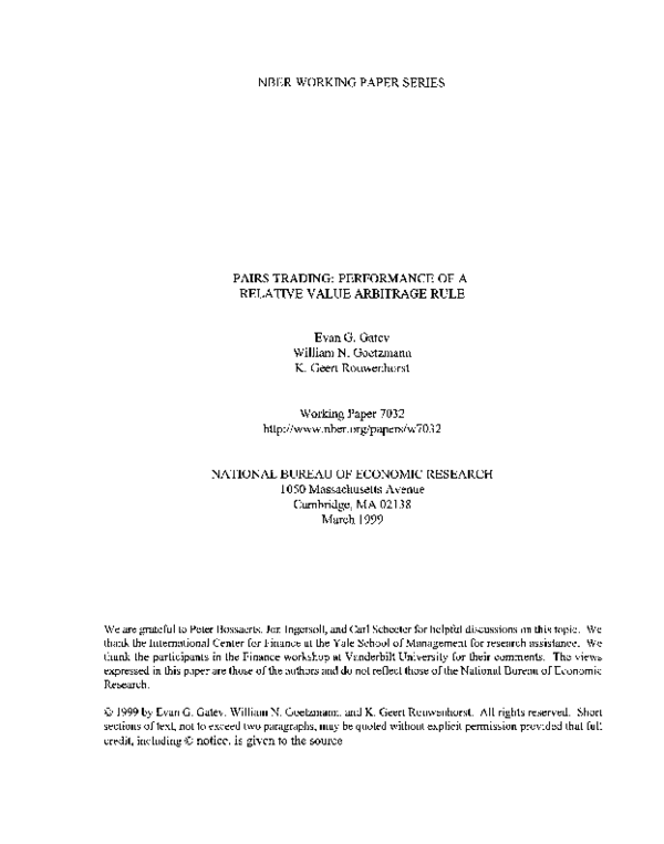 (PDF) Pairs trading: Performance of a relative-value arbitrage rule