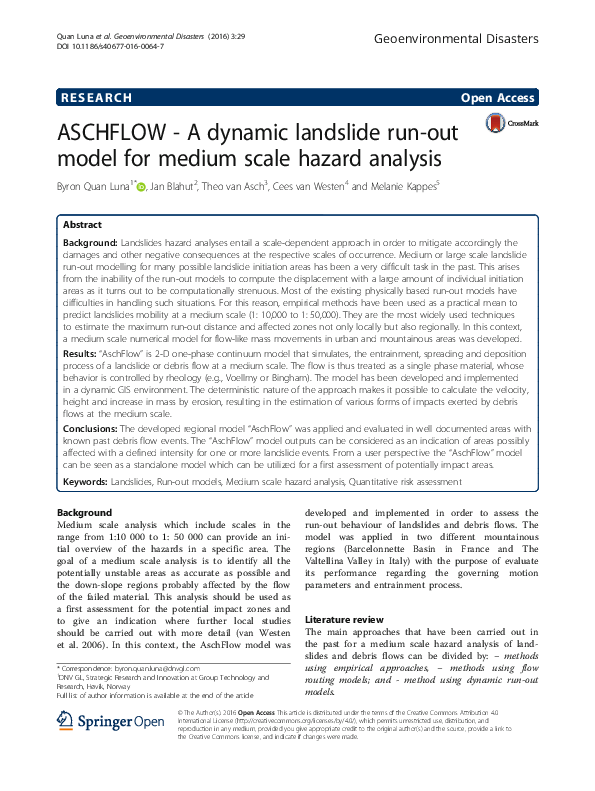 (PDF) ASCHFLOW -A dynamic landslide run-out model for medium scale ...