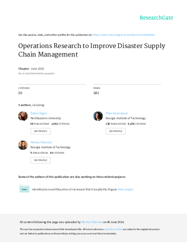 (PDF) Operations Research to Improve Disaster Supply Chain Management