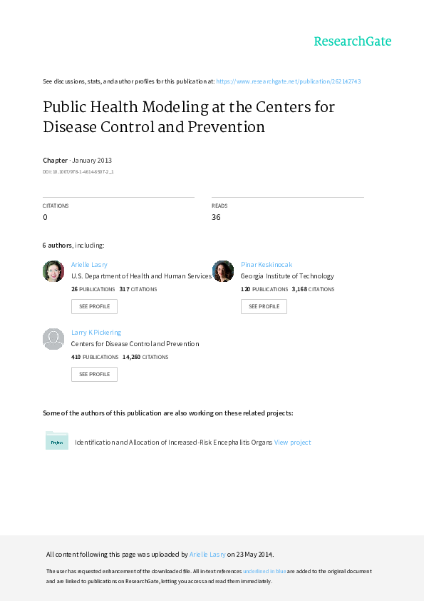 (PDF) Public Health Modeling at the Centers for Disease Control and ...