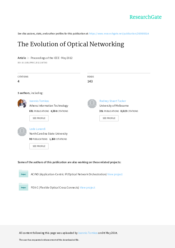 (PDF) THE EVOLUTION OF OPTICAL NETWORKING