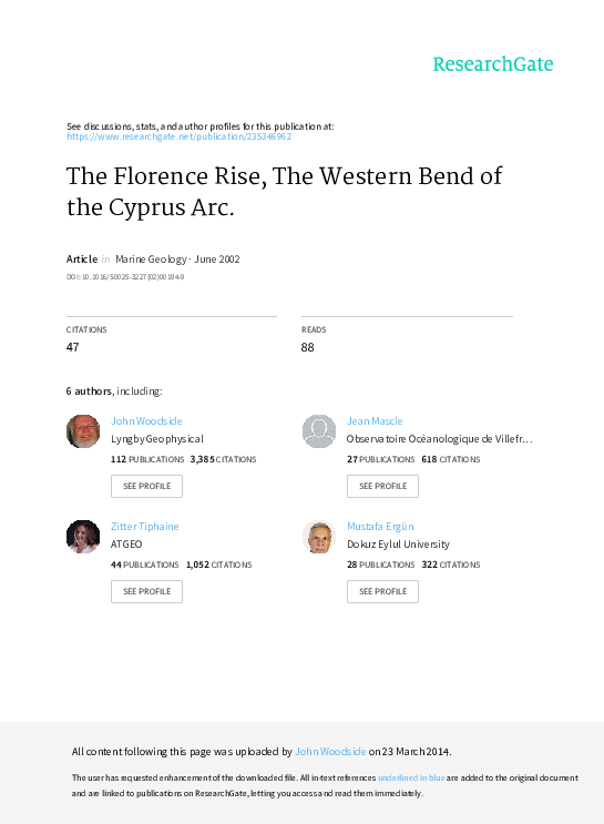 (PDF) The Florence Rise, the Western Bend of the Cyprus Arc