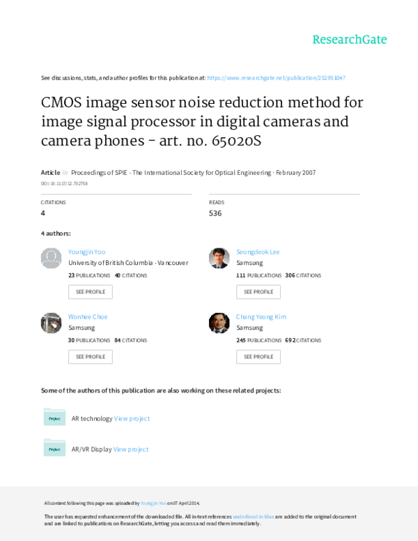 (PDF) CMOS image sensor noise reduction method for image signal processor in digital cameras and ...