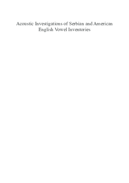 (PDF) Acoustic Investigations of Serbian and American English Vowel ...