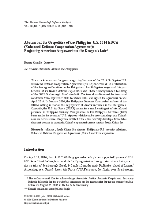(PDF) EDCA (Enhanced Defense Cooperation Agreement): Projecting ...