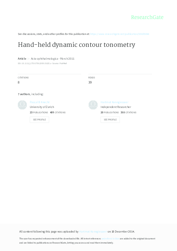 (PDF) Hand-held dynamic contour tonometry