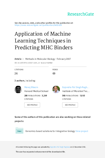 Pdf Application Of Machine Learning Techniques In Predicting Mhc Binders