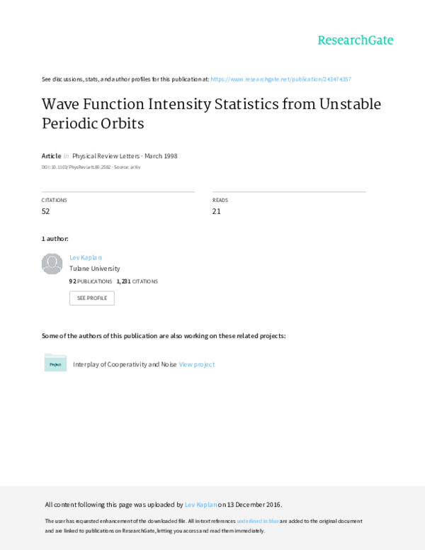 (PDF) Wave Function Intensity Statistics from Unstable Periodic Orbits