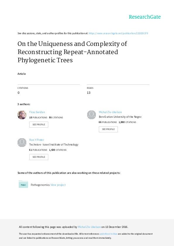 Pdf On The Uniqueness And Complexity Of Reconstructing Repeat Annotated Phylogenetic Trees